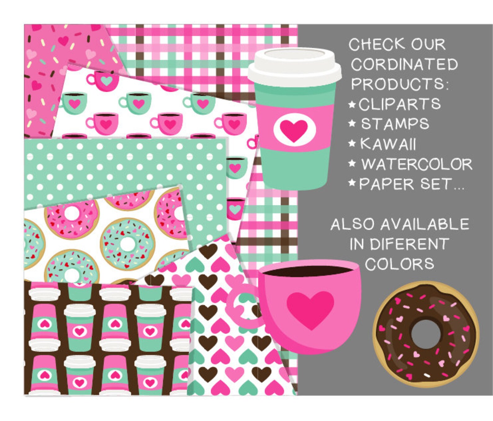 VALENTINE'S CLIPART, Coffee and Donut Clipart, Donuts Clipart, Coffee ...