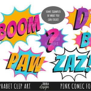 PINK COMIC FONTS Clipart, Super Heroes Alphabet Pink Pop Font, Text ...