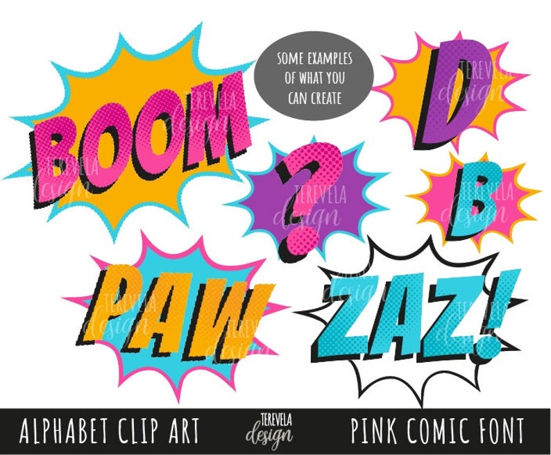 PINK COMIC FONTS Clipart Super Heroes Alphabet Pink Pop Font - Etsy