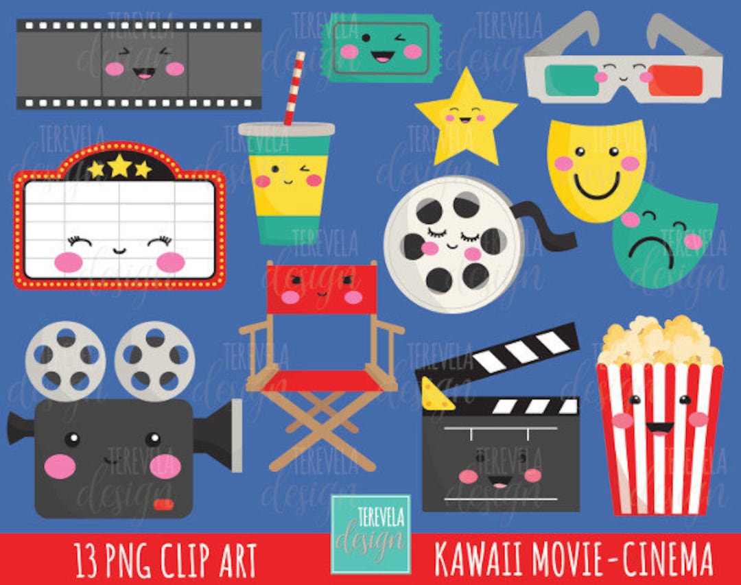 Kawaii MOVIE Clipart, Cinema Graphics, Film Clipart, Commercial Use ...