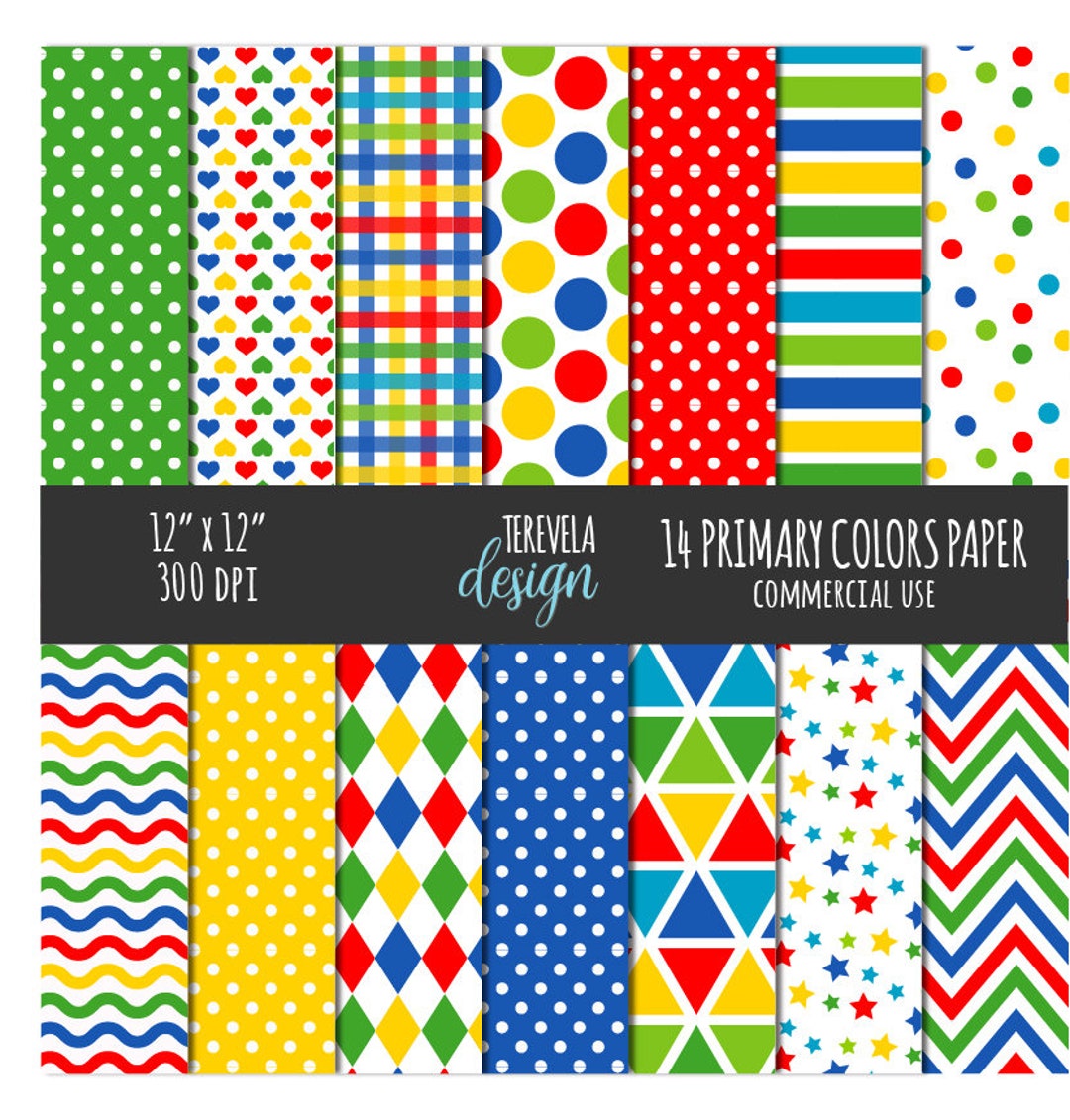 PRIMARY Colors Digital Paper, Commercial Use, Paper Pack, Scrapbook ...