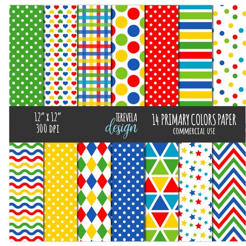 PRIMARY Colors Digital Paper Commercial Use Paper Pack - Etsy