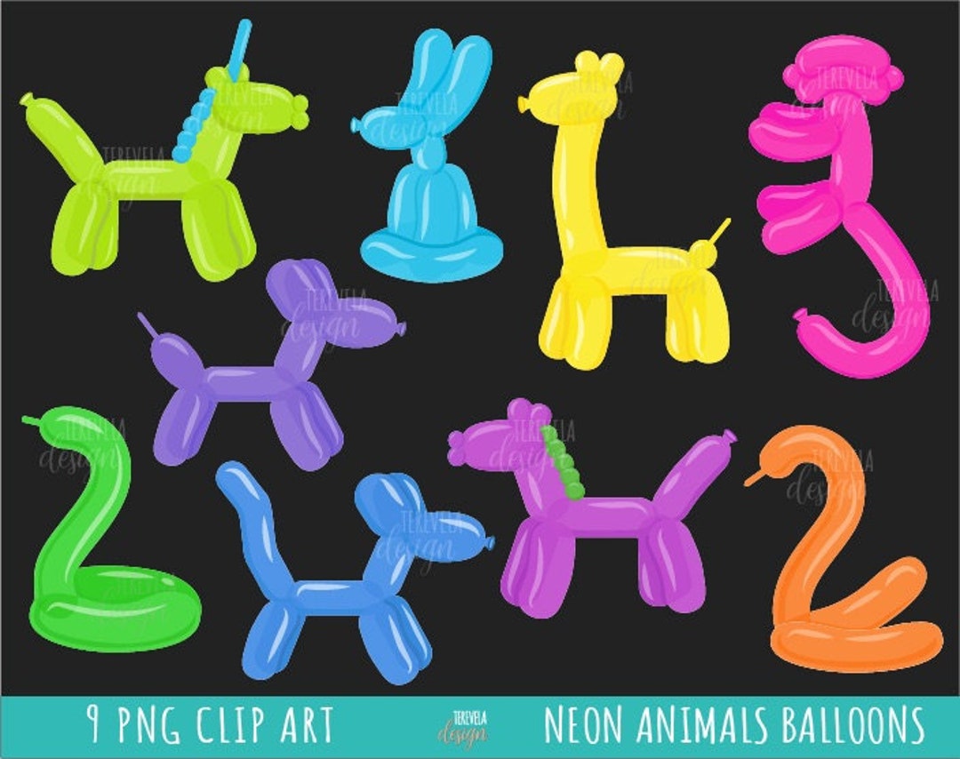 NEON BALLOON ANIMALS Clipart, Party Balloons, Animal Balloons, Party ...