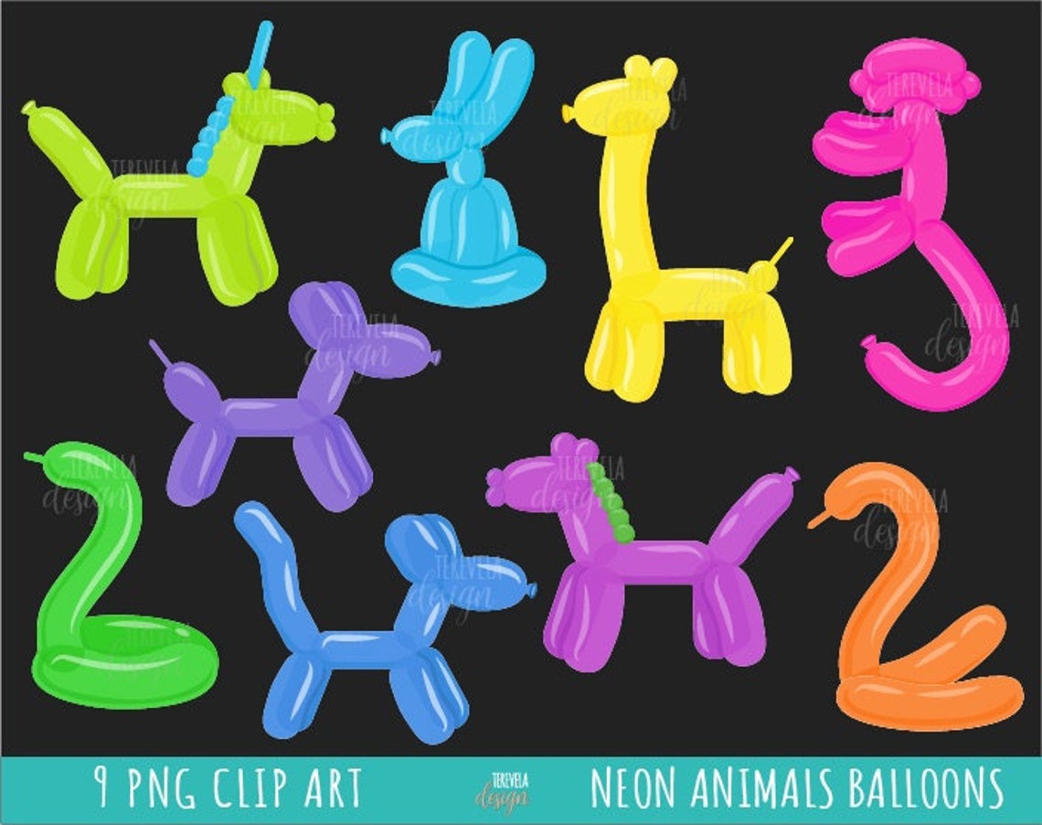 NEON BALLOON ANIMALS Clipart, Party Balloons, Animal Balloons, Party ...