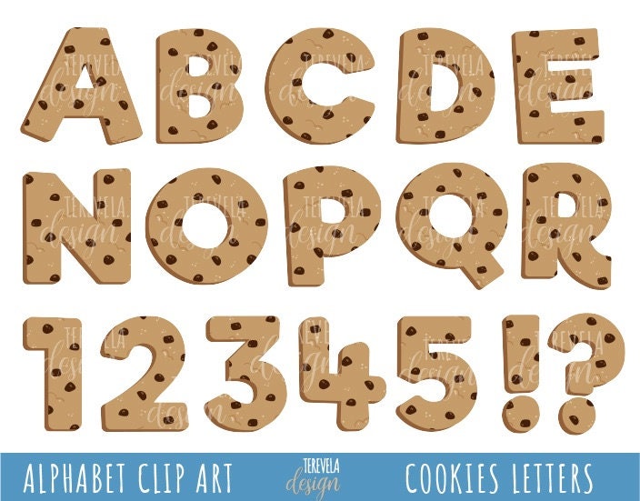 COOKIES ALPHABET Clipart, Cookie Alphabet, Chocolate Chips Letters ...
