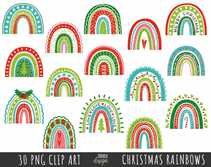 Rainbow Clipart, Christmas Clipart, Christmas Rainbow, Commercial Use ...
