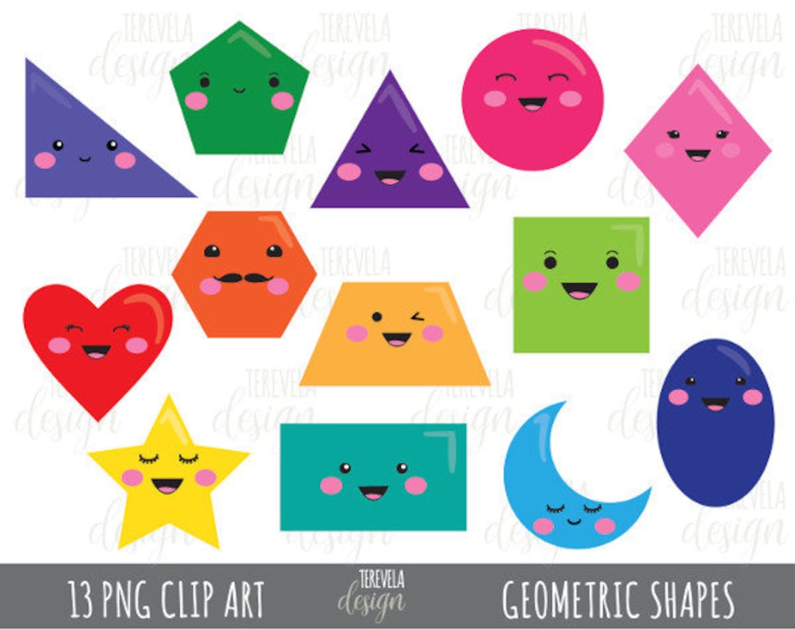 GEOMETRIC SHAPES clipart commercial use fun clipart kawaii | Etsy