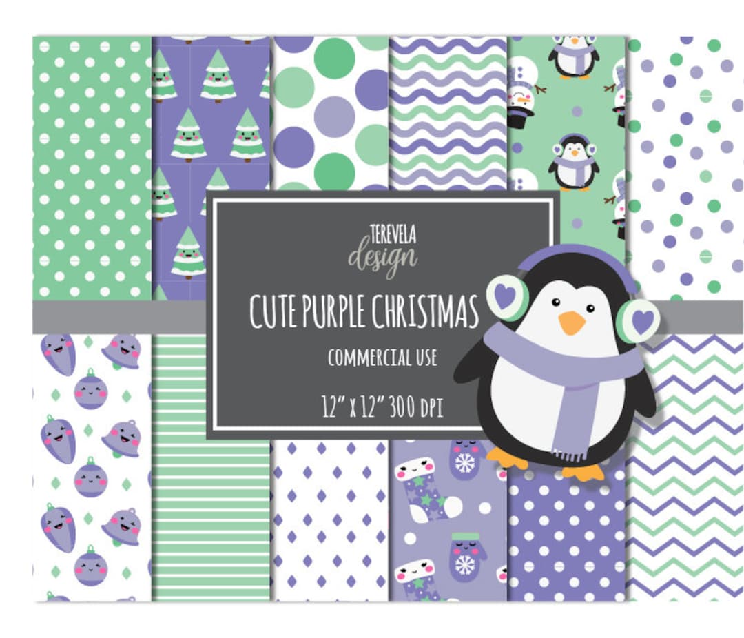 PURPLE CHRISTMAS Paper, Commercial Use, Cute Christmas Paper, Scrapbook ...