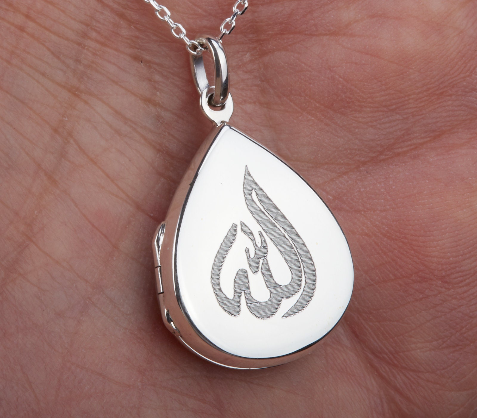 Engraved water drop photo locketsterling silver locket with | Etsy