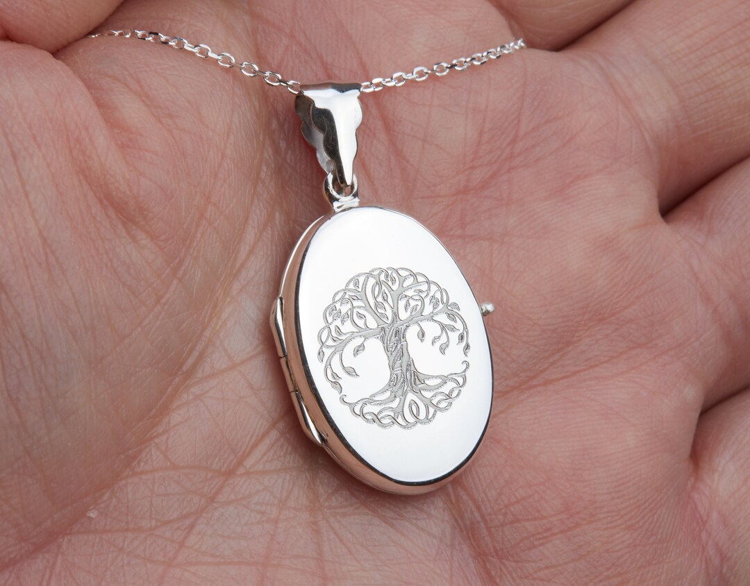 Engraved Sterling Silver Locket,oval Photo Locket Necklace,long Layered ...