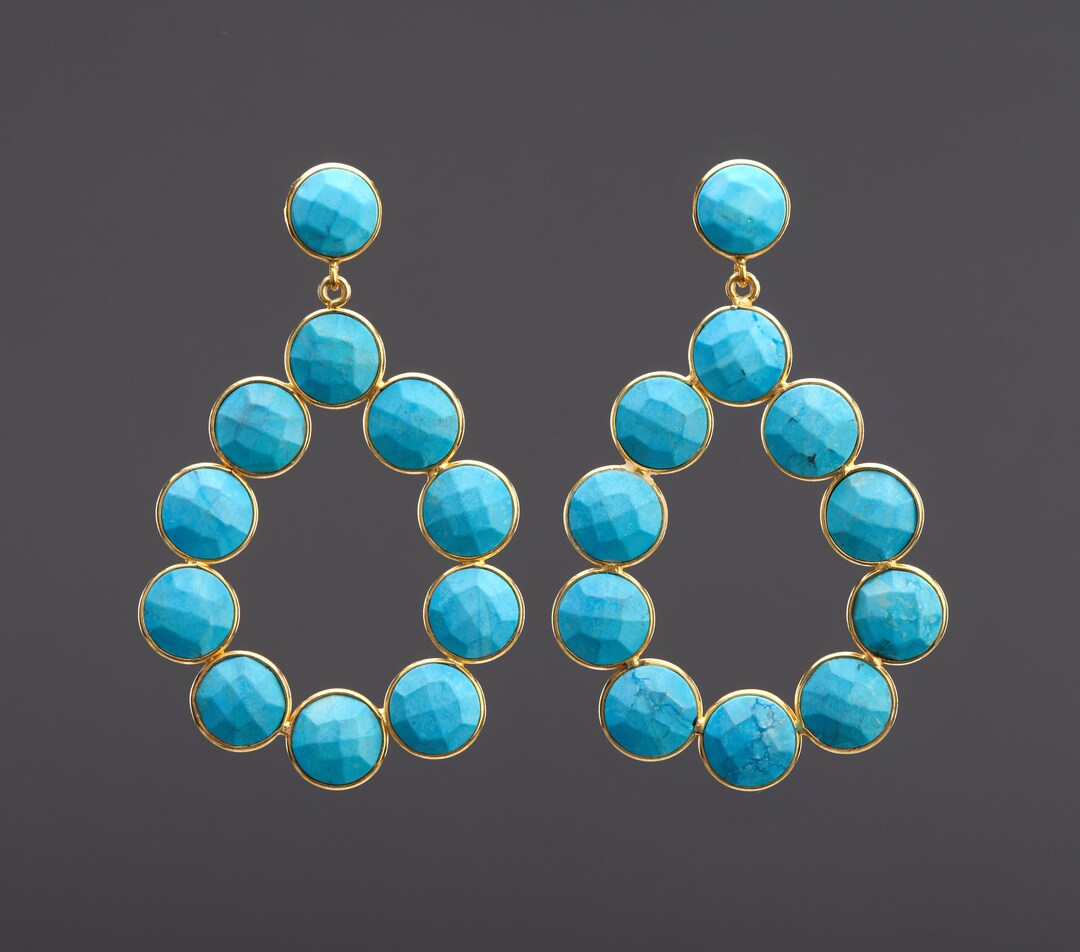 Very Large Two Tier Turquoise Hoop Earring,turquoise Teardrop Hoop ...