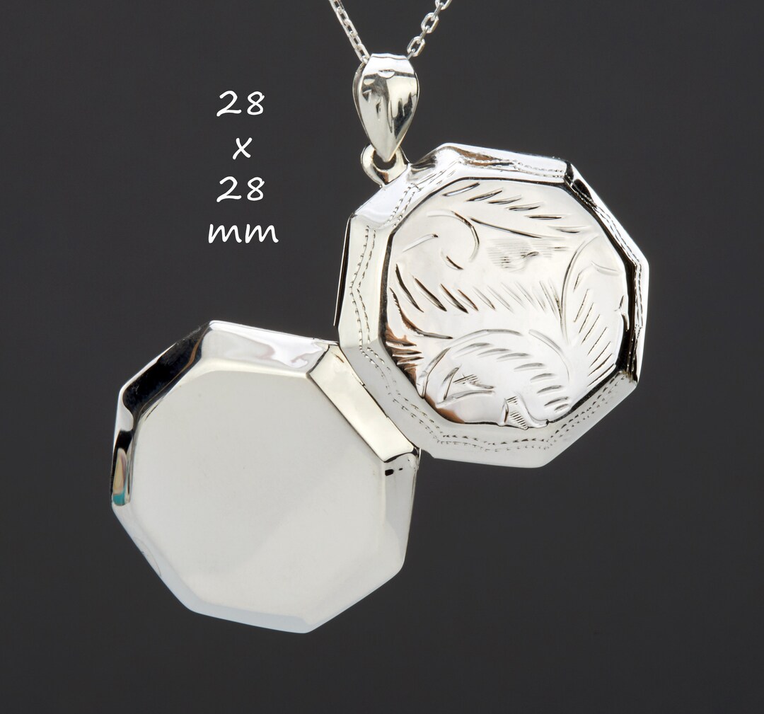 Very Large Sterling Silver Octagon Box Locket With Photo,custom Engrave ...