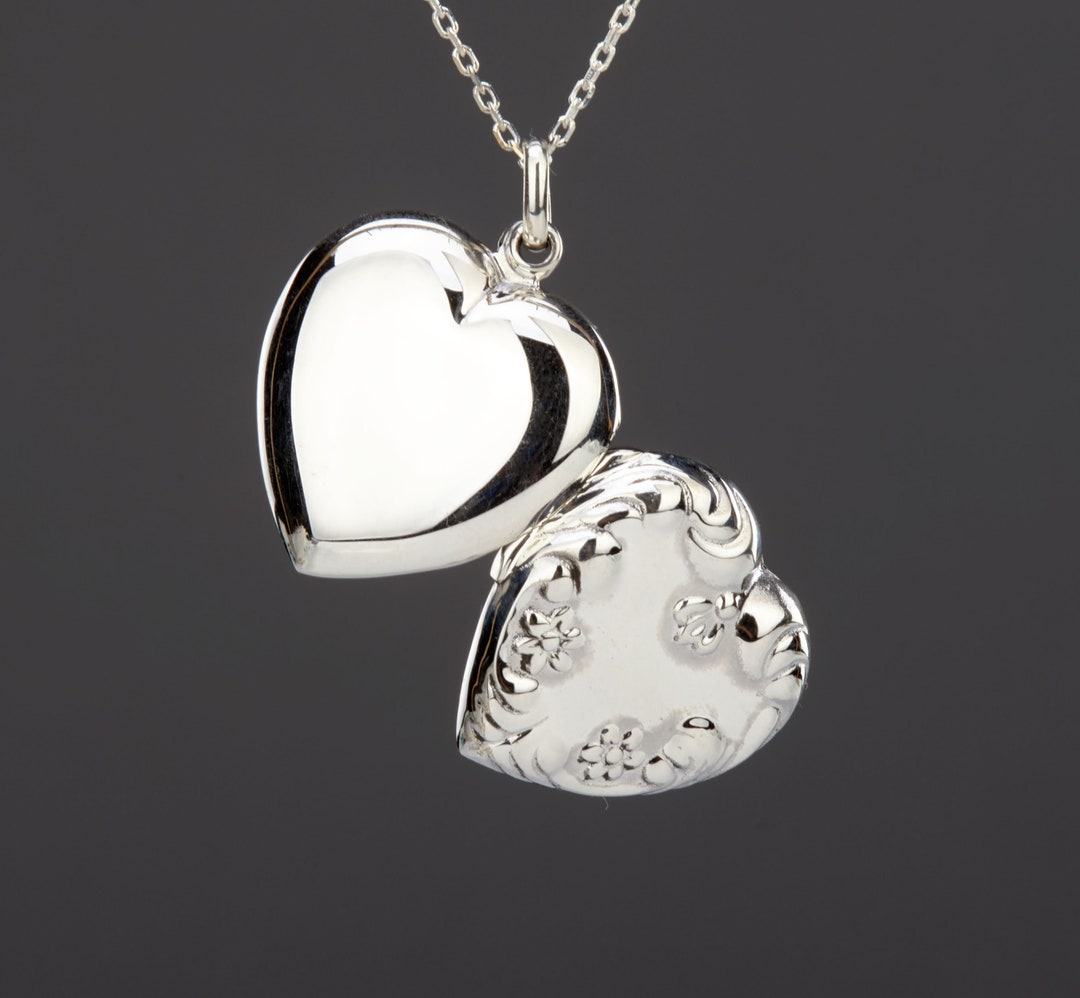Sterling Silver Heart Photo Locket With Floral Stamped Rim,custom ...