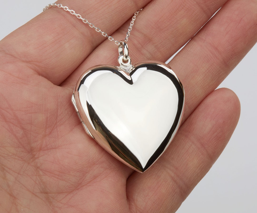 Very Large Sterling Silver Puff Heart Locket With Photo,custom Engrave ...