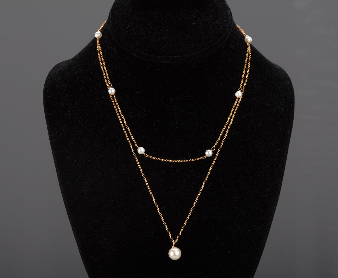 Double Layered Pearl Necklace Beaded Pearl Chain Necklace - Etsy