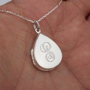 Engraved Water Drop Photo Locketsterling Silver Locket With | Etsy