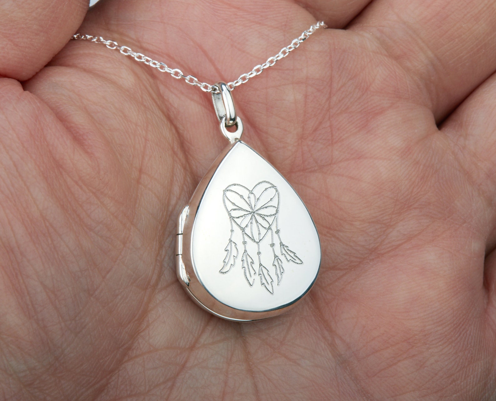 Engraved Water Drop Photo Locketsterling Silver Locket With - Etsy