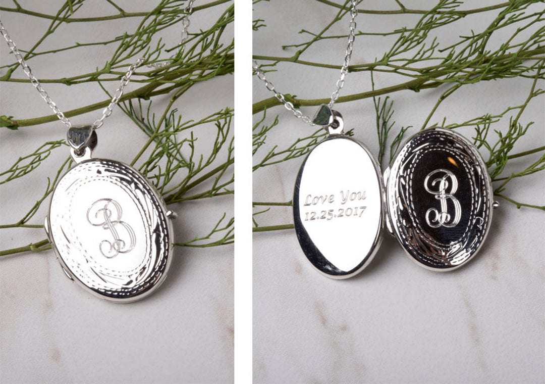 Engraved Sterling Silver Locket With Photo,personalized Locket,etched ...