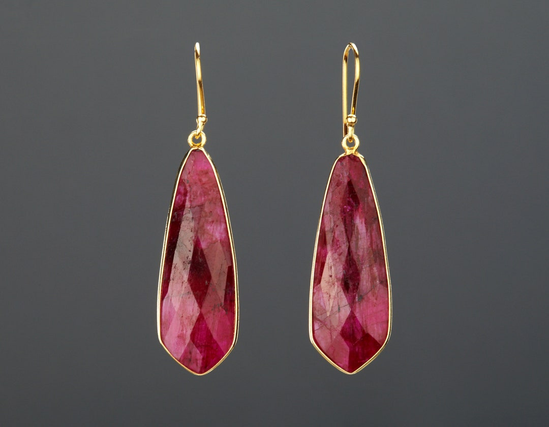 Long Ruby Rounded Tie Earring,dangle Drop Ruby Earrings,deep Red Stone ...