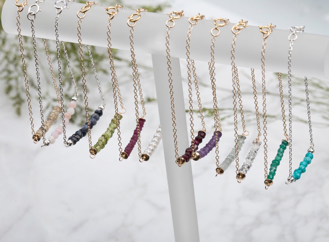 Gemstone Bar Necklace,silver/gold/rose Gold/gemstone Necklace ...