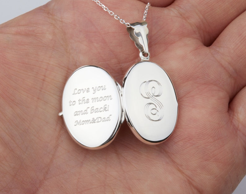 Engraved Sterling Silver Locket,oval Photo Locket Necklace,long Layered ...