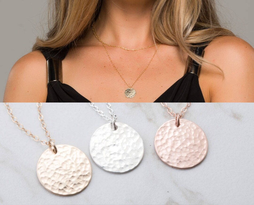 Long Layered Hammered Karma Disc 14k Gold Necklace,hammered Disc ...