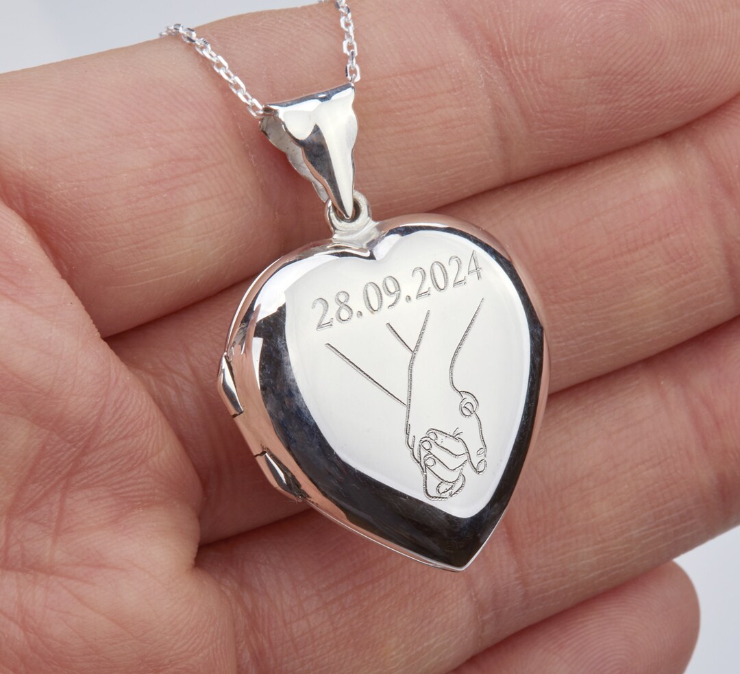 Large Sterling Silver Puff Heart Locket With Photo,custom Engraved ...