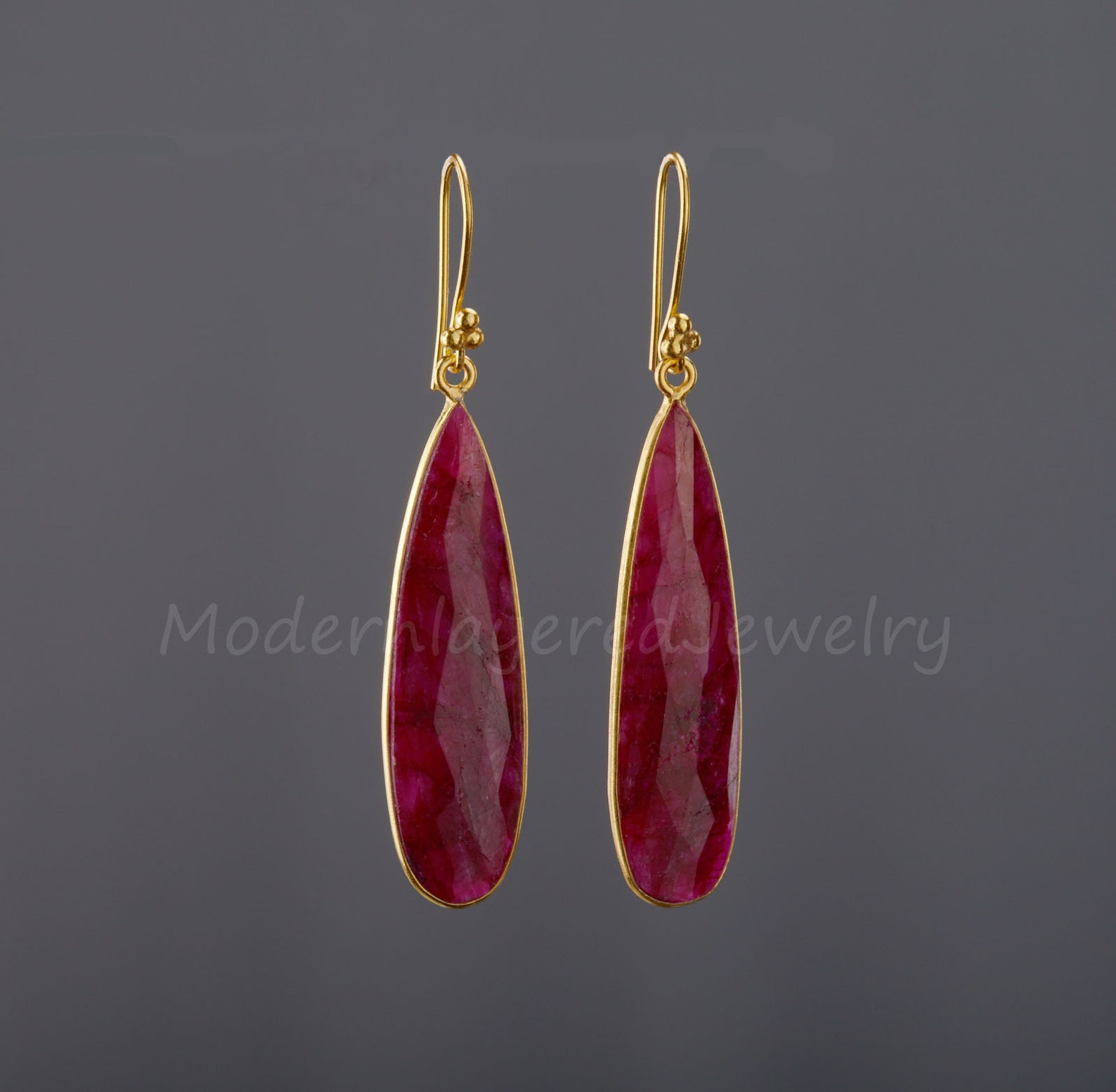 Long Ruby Earrings,long Ruby Earring,teardrop Earrings,large Faceted ...