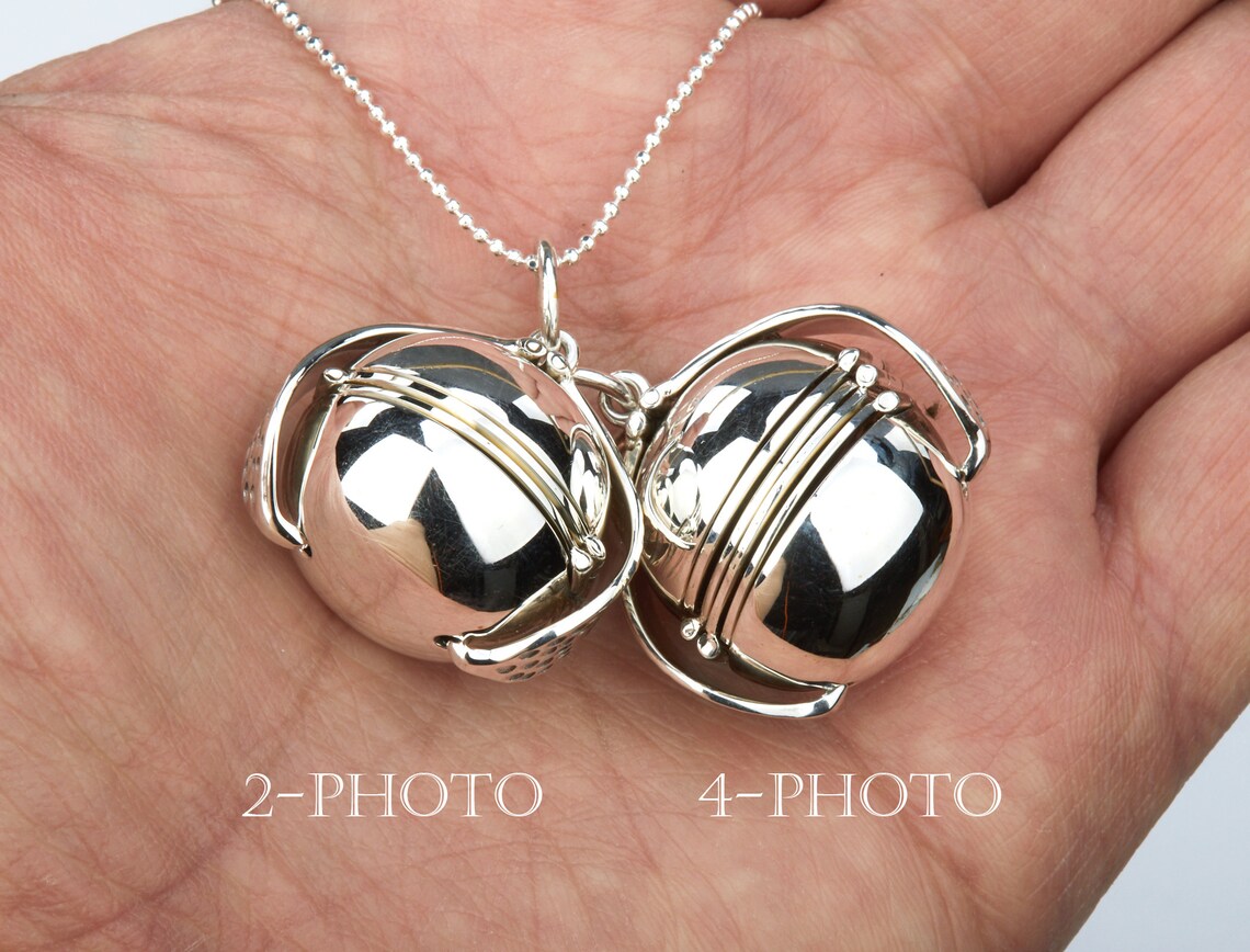 Sterling Silver Ball Locket With Photo,two Photo Locket,accordion ...