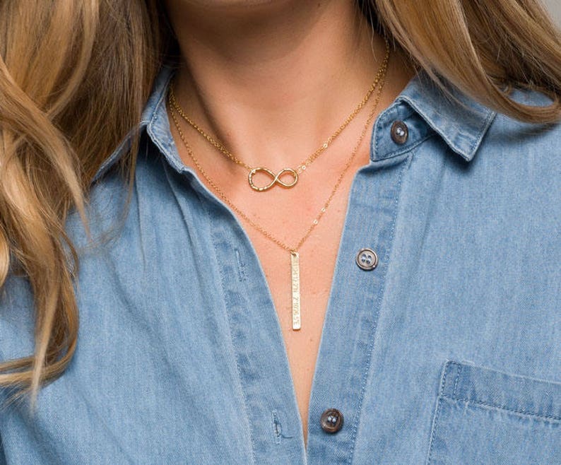 Double Layer Hammered Infinity Bar Necklaceengraved Vertical | Etsy