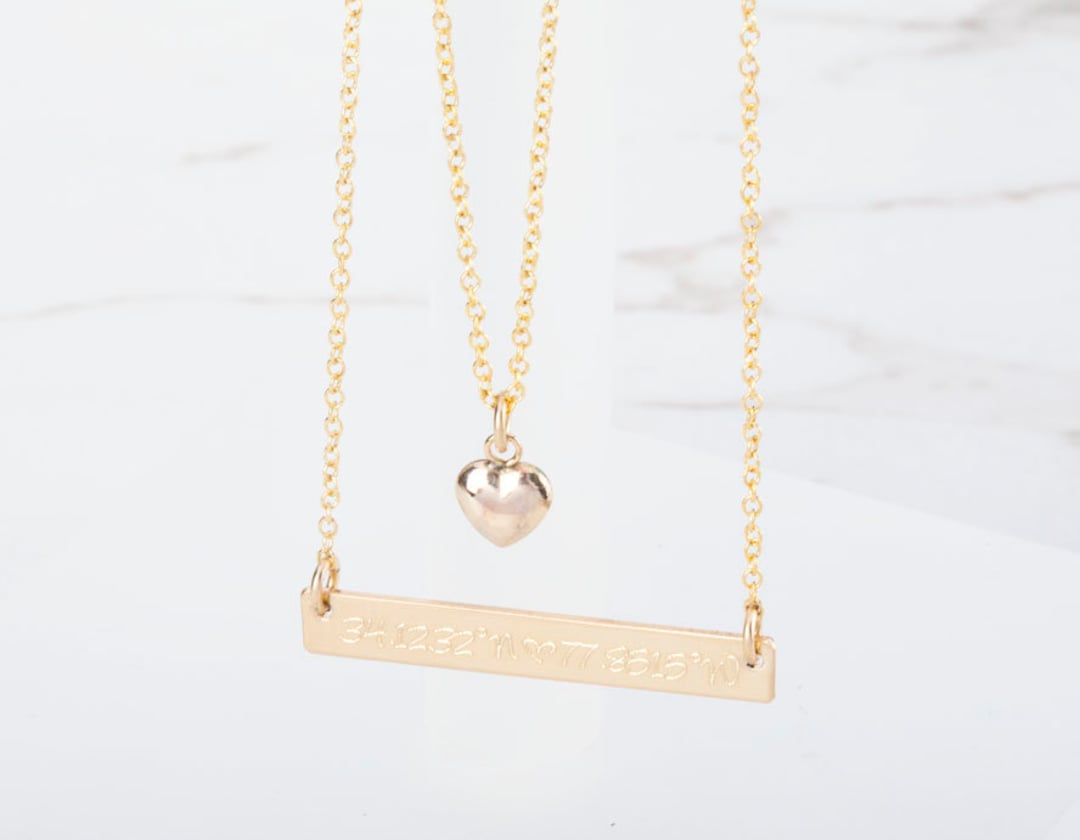Personalized Tiny Heart Love Bar Necklace,double Layered Initial Bar ...