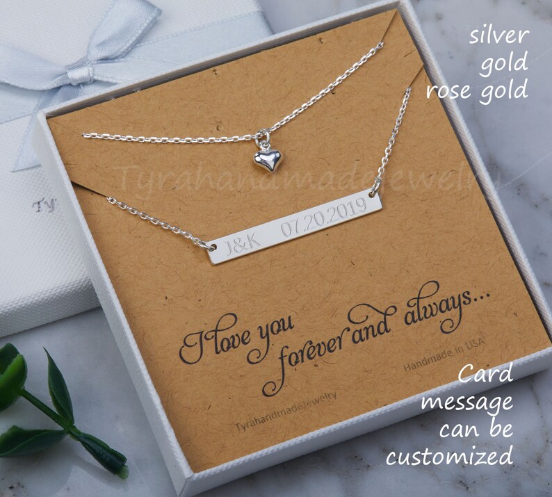 Personalized Tiny Heart Love Bar Necklacedouble Layered - Etsy