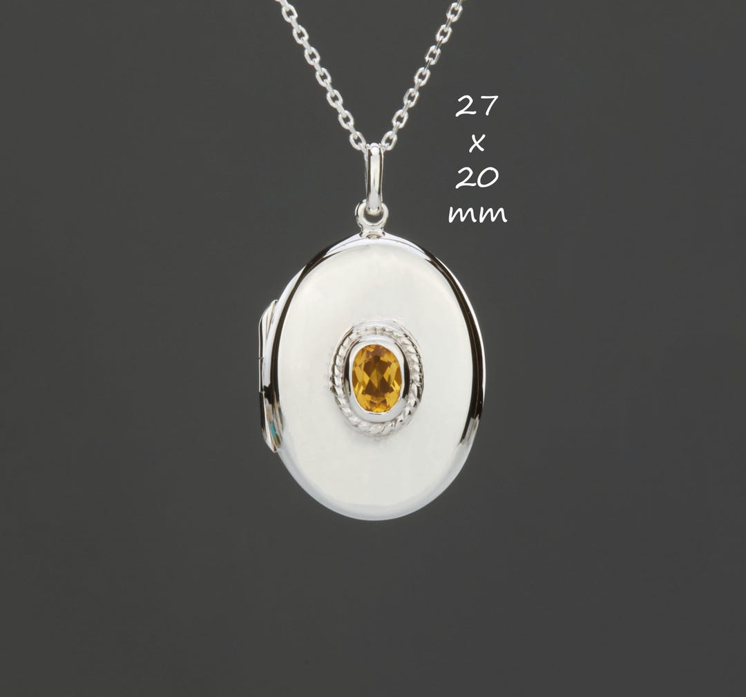 Large Sterling Silver Oval Locket With Citrine Stone,citrine on Locket ...