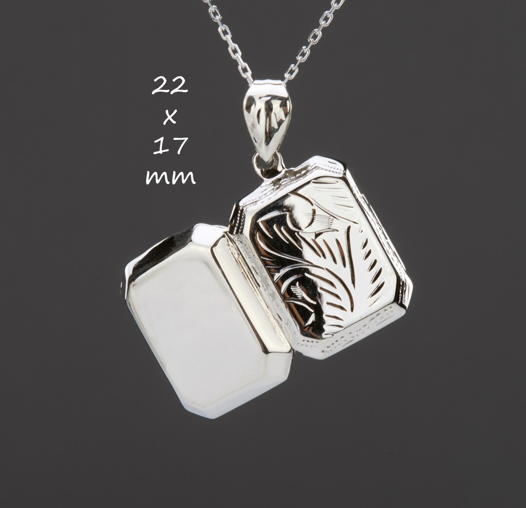 Engraved Sterling Silver Box Locket,personalized Rectangle Photo Locket ...