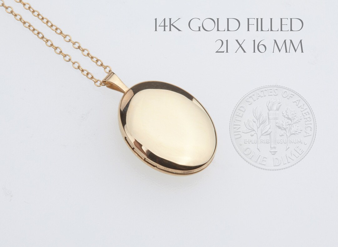 Dime Size Gold Filled Oval Locket Necklace With Photo,custom Engraving ...