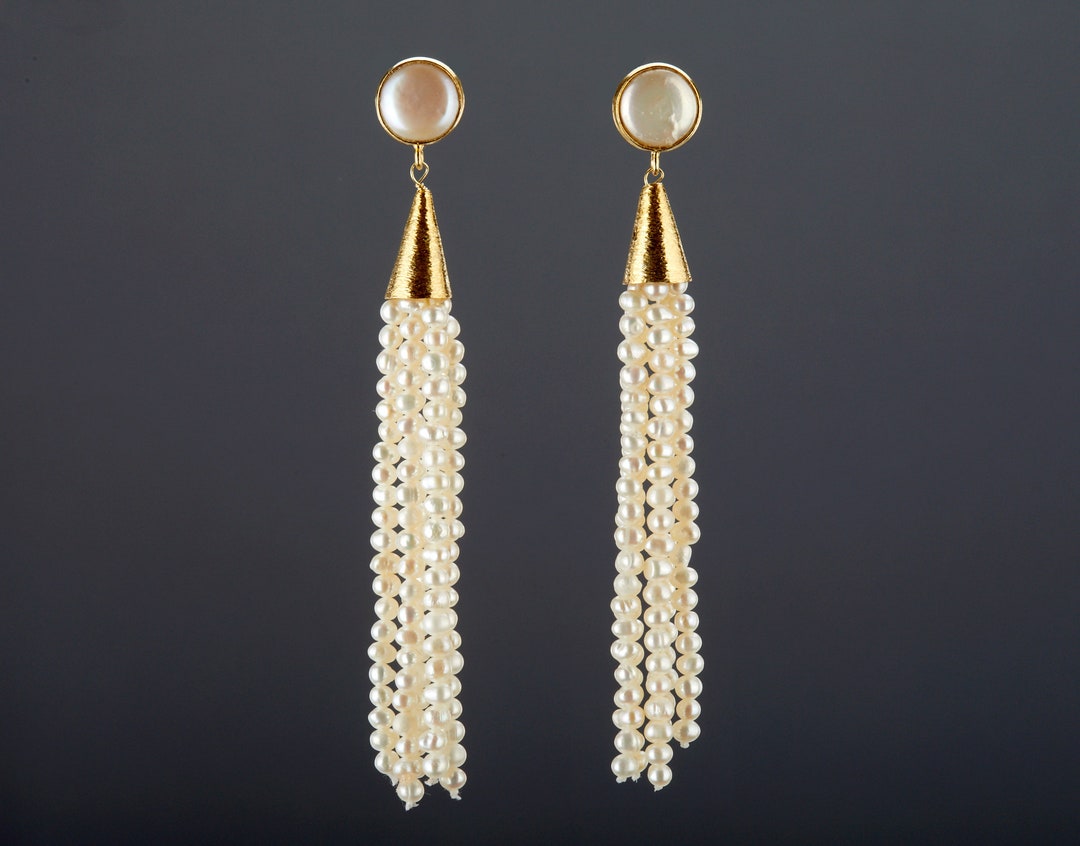 Very Long Pentapus Earrings With Mother of Pearl Post and Pearl Bead ...