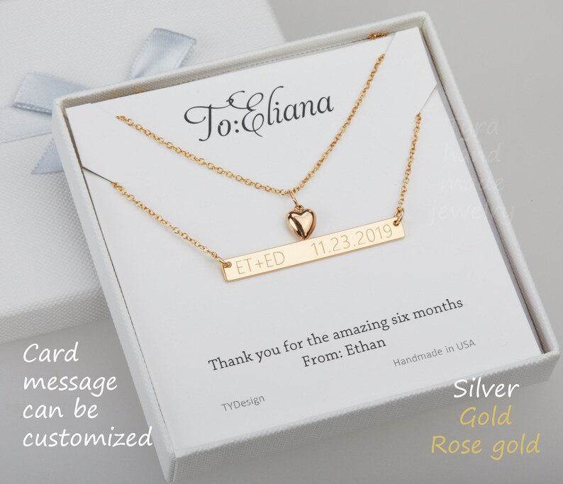 Personalized Tiny Heart Love Bar Necklacedouble Layered - Etsy