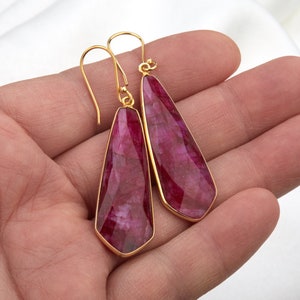 Long Ruby Rounded Tie Earring,dangle Drop Ruby Earrings,deep Red Stone ...