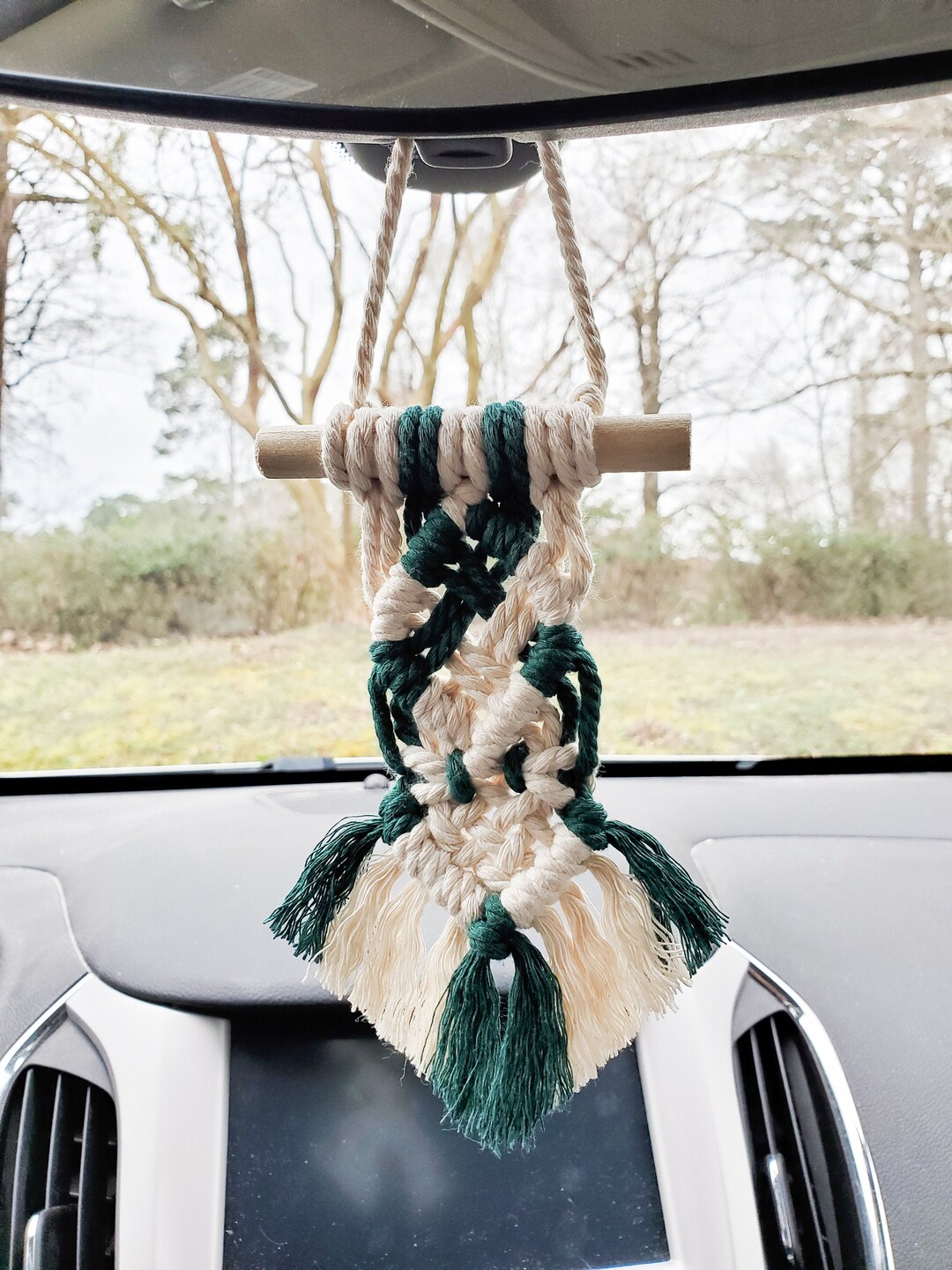 Mini Macrame Wall Hanging, Rear View Mirror Macrame Hanging, Car ...