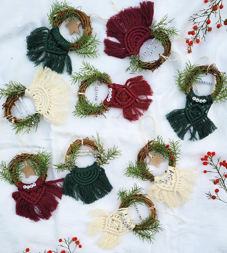 Mini Macrame Christmas Wreath, Custom Ornaments, Macrame Wreath ...