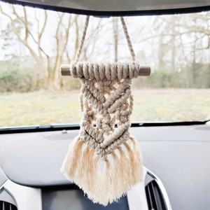 Mini Macrame Wall Hanging, Rear View Mirror Macrame Hanging, Car ...