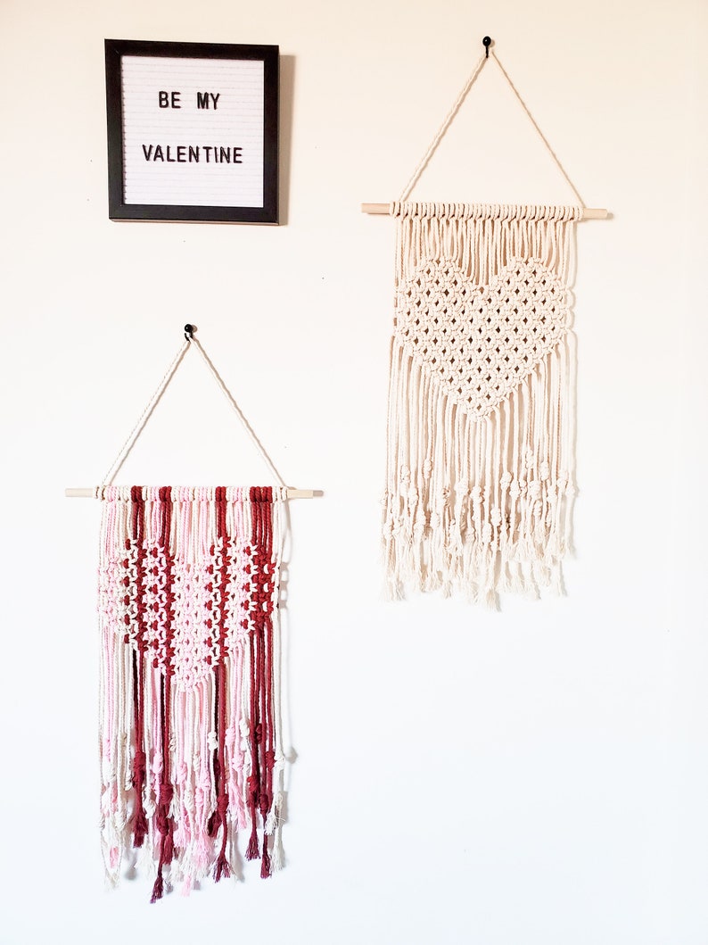Macrame Heart Hanging, Heart Macrame Wall Hanging, Valentine's Day ...