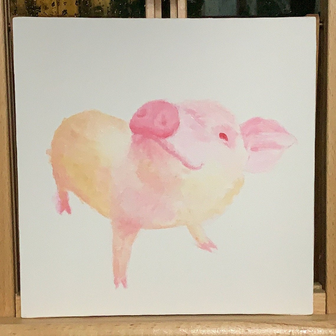 Smiling Pig Portraits, ORIGINAL Oil Painting on Canvas, Pink Piggy, NOT ...