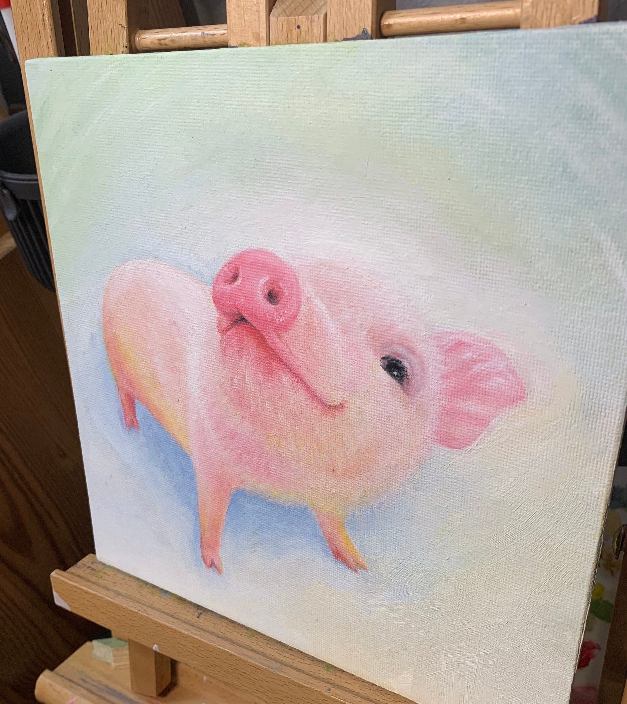 Smiling Pig Portraits, ORIGINAL Oil Painting on Canvas, Pink Piggy, NOT ...