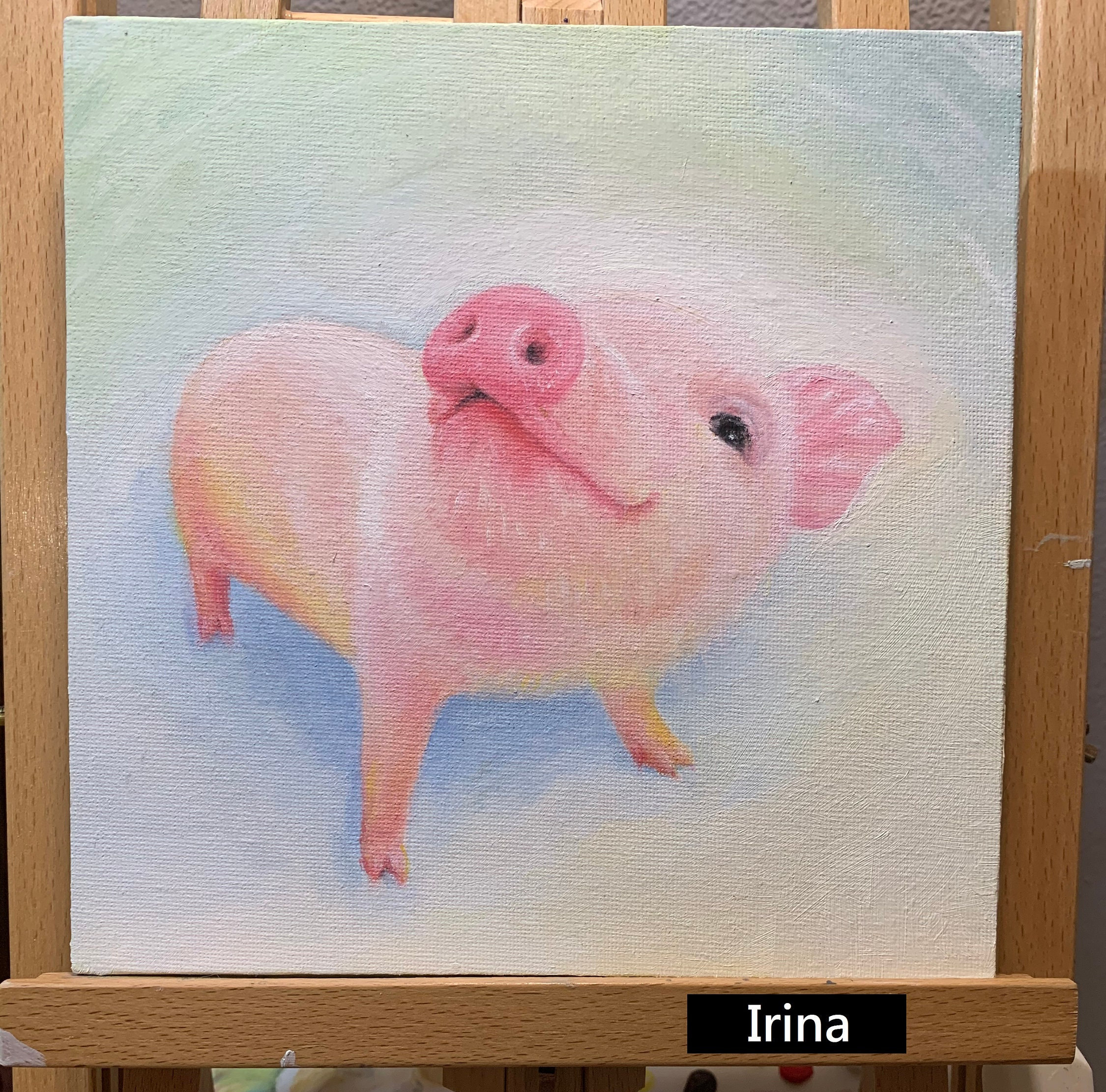 Smiling Pig Portraits, ORIGINAL Oil Painting on Canvas, Pink Piggy, NOT ...