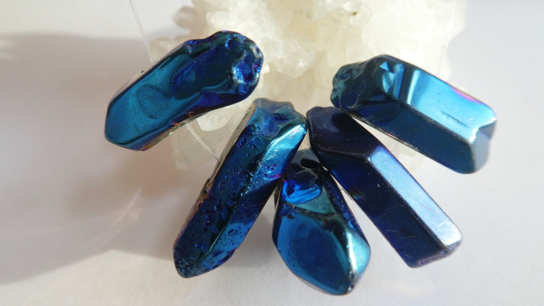 Blue Titanium Quartz Crystals 19-23mm Beads -5 Pcs Middle Drilled ...