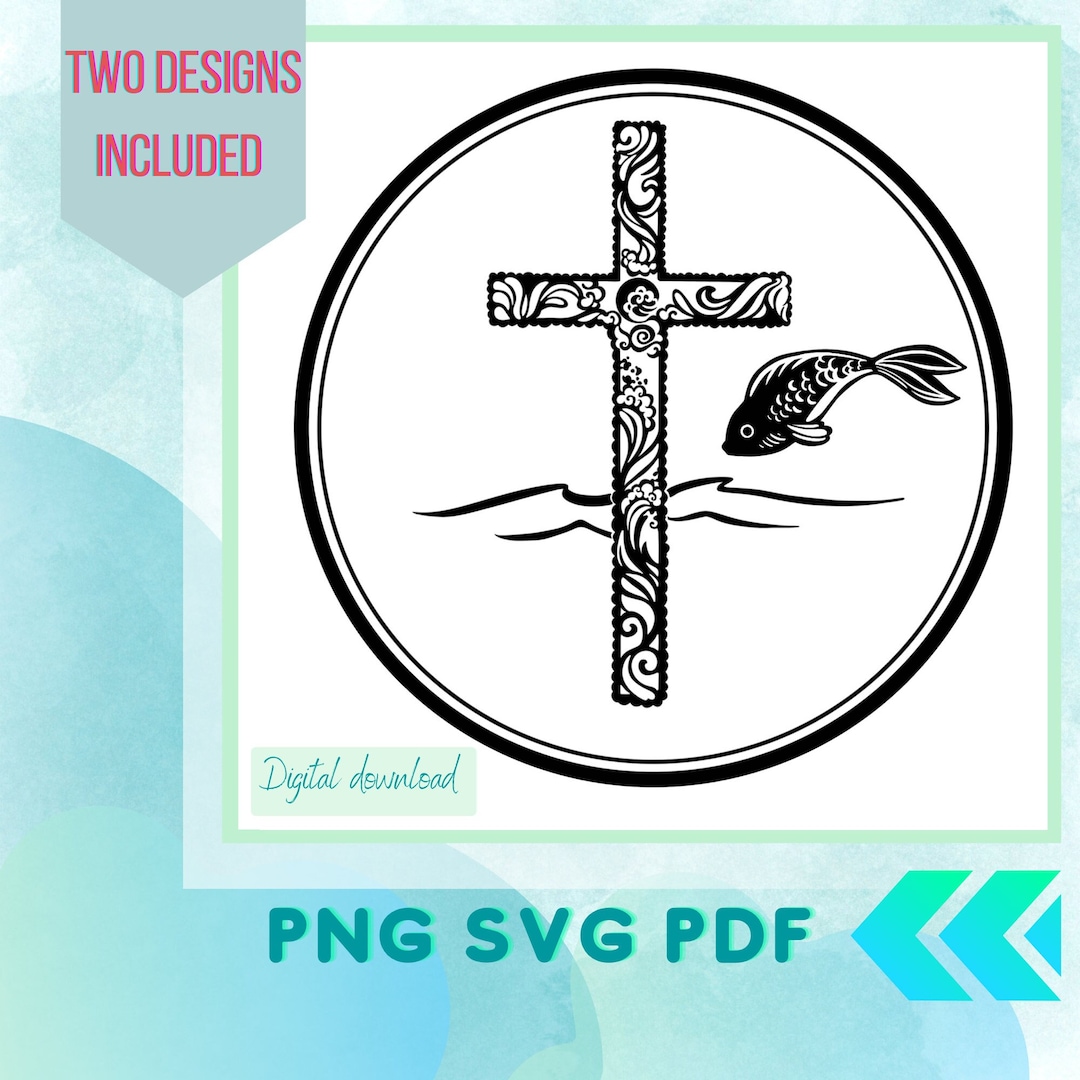 Ocean Theme Christian Cross With Wave Circle Svg Png Pdf, Great Wave ...