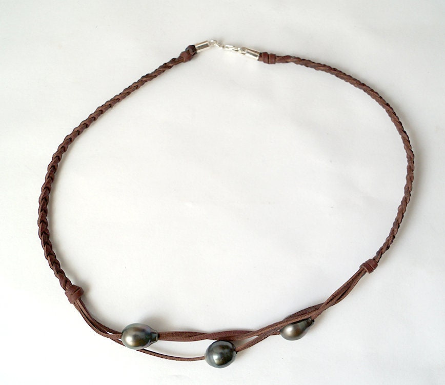Tahitian Pearls, Grapp Necklace, Australian Leather, Woman Necklace ...