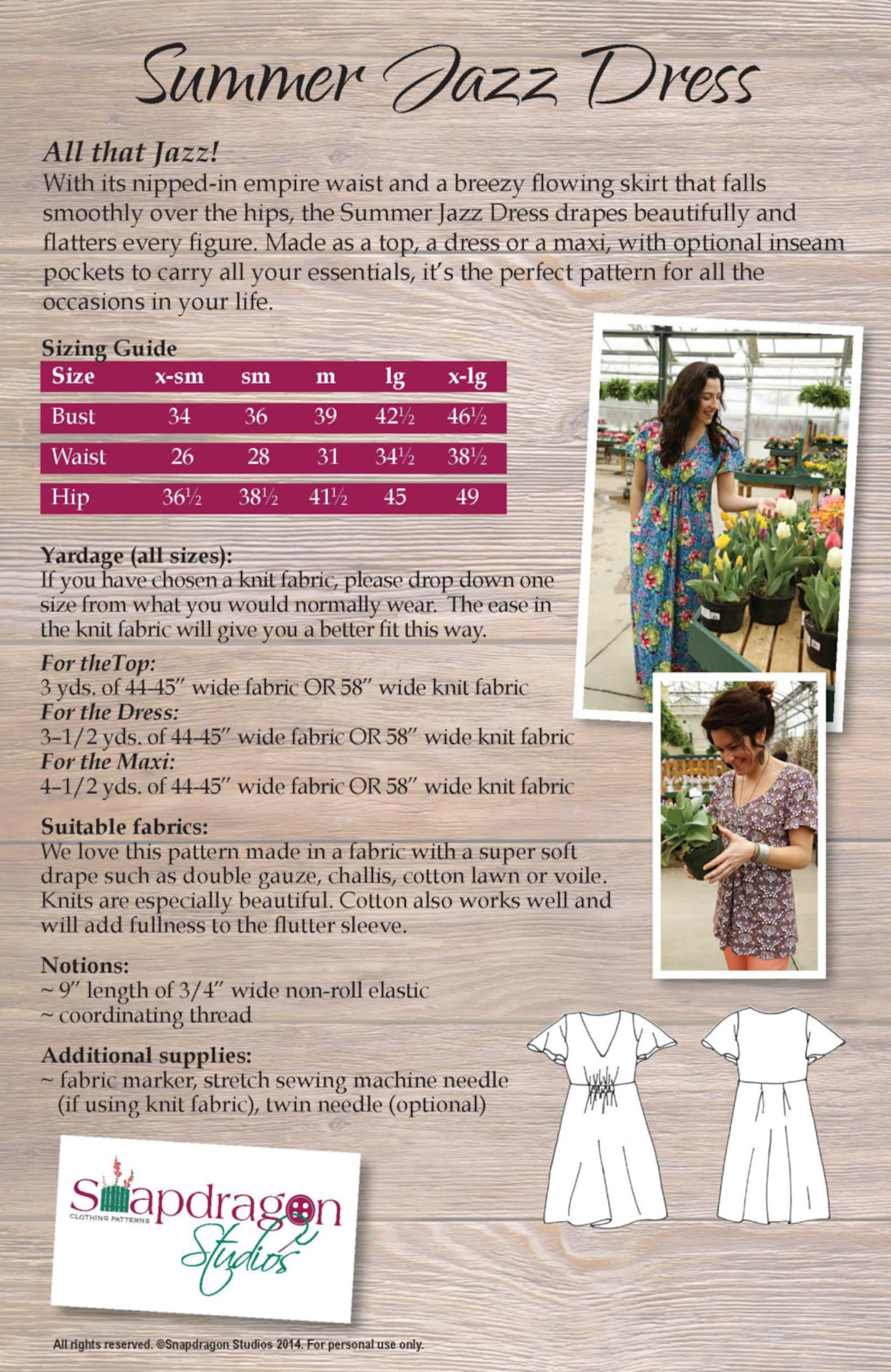 PDF Summer Jazz Dress Pattern Snapdragon Studios - Etsy