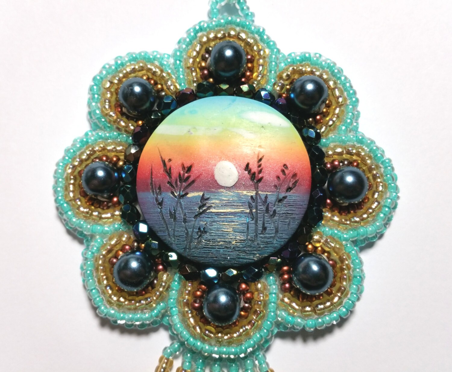 Beaded Pendant sunset at the Lake - Etsy